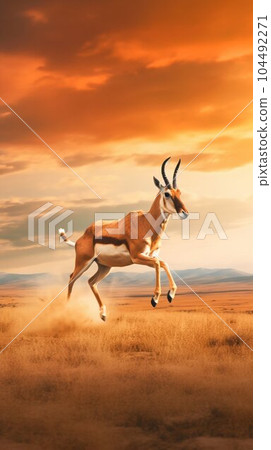 Pronghorn Antelope Leaping Across a Vast Plain.... - Stock Illustration ...