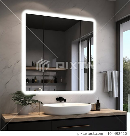 Illuminated Bathroom Mirror with LED Front and... - Stock Illustration ...