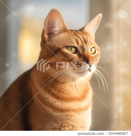 Portrait of a sorrel Chausie cat sitting in a... - Stock Illustration ...