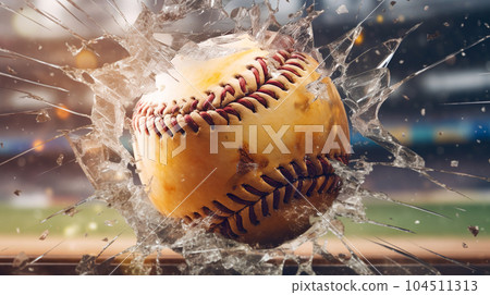 Baseball ball breaking through glass "AI... - Stock Illustration ...