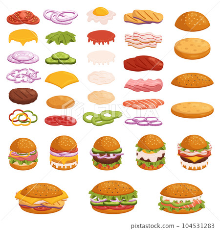 Set Of Burger Ingredients Fresh And Flavorful... - Stock Illustration ...