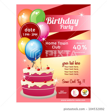 colorful birthday poster with cake and balloon...-插圖素材 [104532892 ...