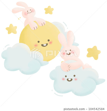 Rabbit cloud sky dream watercolour cute... - Stock Illustration ...
