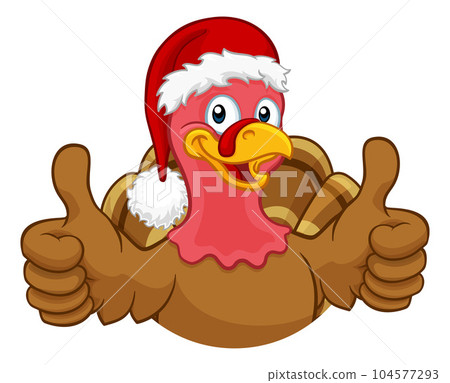 Turkey In Santa Hat Christmas Thanksgiving Cartoon - Stock Illustration ...