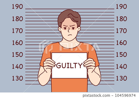 Man criminal with inscription guilty on sign... - Stock Illustration ...