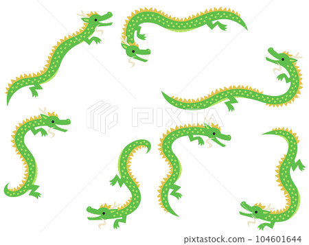 green elongated dragon frame set - Stock Illustration [104601644] - PIXTA