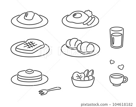 Breakfast illustration set Western food (line... - Stock Illustration ...