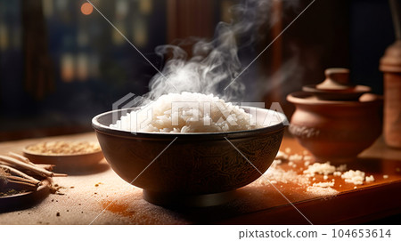 Asian-style freshly cooked rice "AI-generated... - Stock Illustration ...