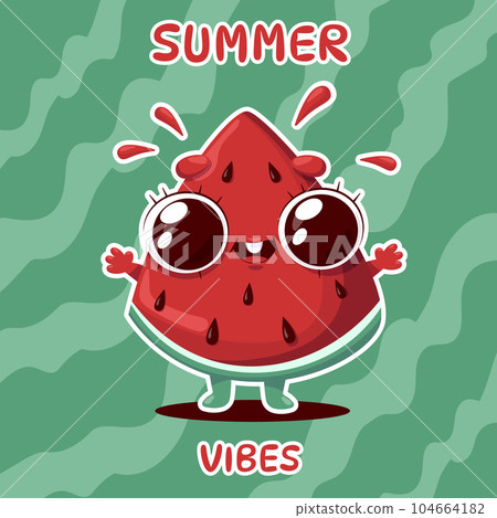 Vector cartoon watermelon character SUMMER VIBES - Stock Illustration ...