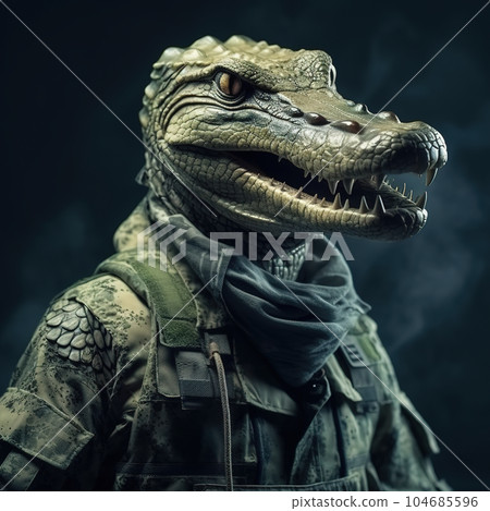 Portrait of a crocodile dressed in a tactical... - Stock Illustration ...