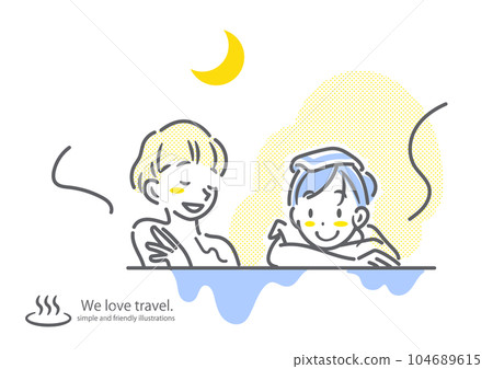 Two women relaxing in a hot spring A girls'... - Stock Illustration ...