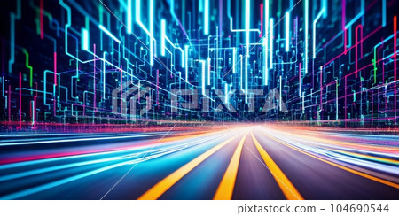 Digital data flow on road with motion blur to... - Stock Illustration ...