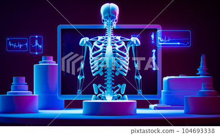 Computer screen with skeleton in front of it.... - Stock Illustration ...