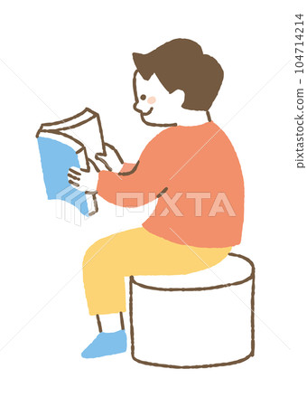 Boy reading a book happily_color - Stock Illustration [104714214] - PIXTA