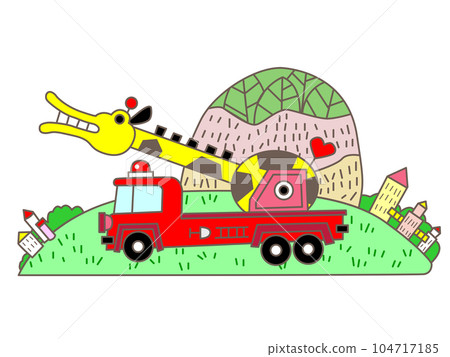 Animals and vehicles _ giraffe fire engine - Stock Illustration ...