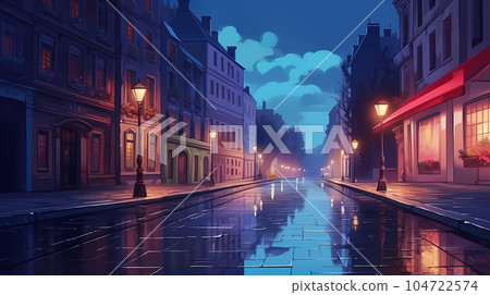 hand drawn cartoon street illustration in the rain - Stock Illustration ...