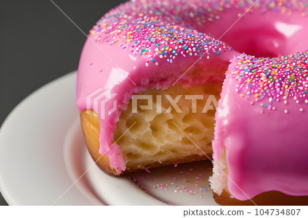 donut with pink icing and a generous amount of...-插圖素材 [104734807 ...