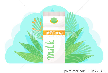 Carton pack with vegan milk at green leaves... - Stock Illustration ...