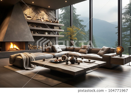 Interior in modern style in brown with a...-插圖素材 [104771967] - PIXTA圖庫