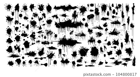 Black ink spots set on white background. Ink... - Stock Illustration ...