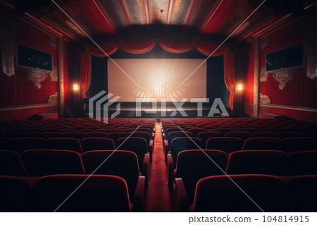 Empty modern movie theatre interior with screen...-插圖素材 [104814915] - PIXTA圖庫