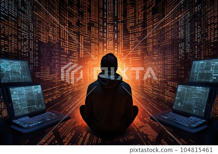 Hacker in the process of working in darknet. - Stock Illustration ...
