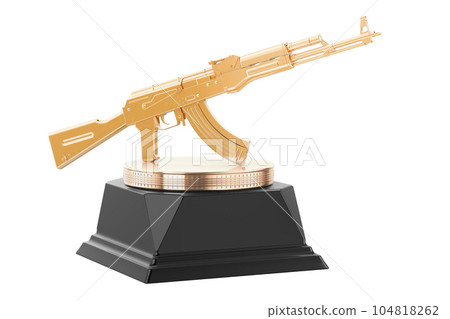 Golden Assault Rifle Award Trophy Pedestal. 3d... - Stock Illustration ...