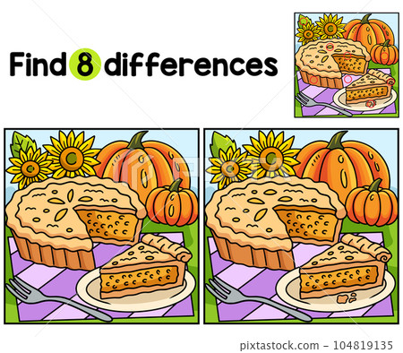 Thanksgiving Pumpkin Pie Find The Differences - Stock Illustration ...