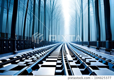 train tracks in the night, AI generated.-插圖素材 [104825377] - PIXTA圖庫