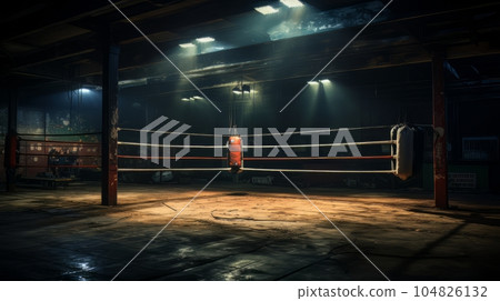 Epic empty boxing ring in the spotlight on the...-插圖素材 [104826132 ...