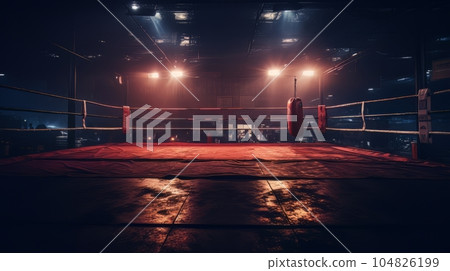 Epic empty boxing ring in the spotlight on the...-插圖素材 [104826199 ...