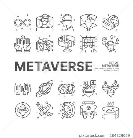 Metaverse line icon set with VR, Virtual... - Stock Illustration ...