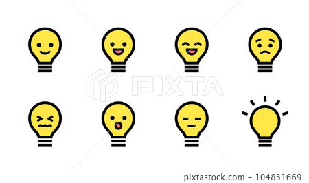 Various facial expressions of light bulbs with... - Stock Illustration ...