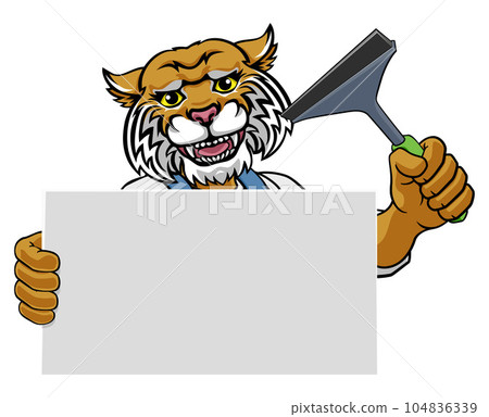 Window Cleaner Wildcat Car Wash Cleaning Mascot - Stock Illustration ...