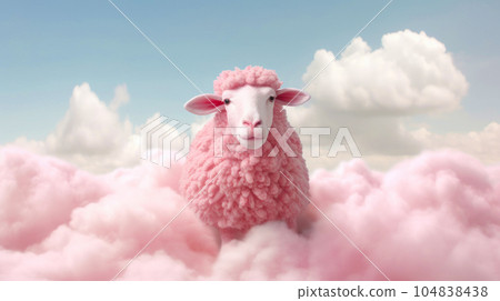 Amidst ethereal clouds, pink sheep peacefully... - Stock Illustration ...