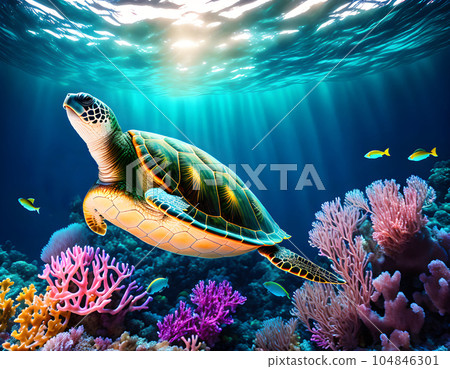 Sea turtle - Generative AI - Stock Illustration [104846301] - PIXTA