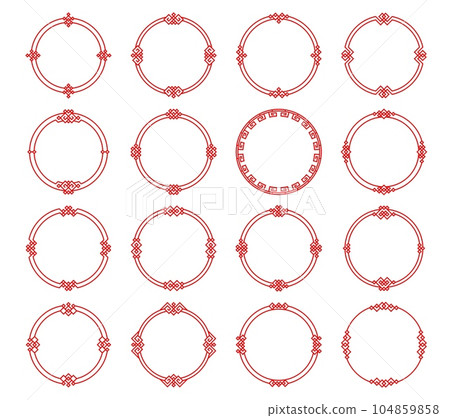 Round red asian frames and borders. Japanese,...-插圖素材 [104859858] - PIXTA圖庫