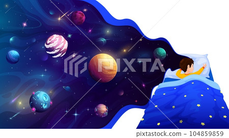 Sleeping kid boy with dreams about galaxy... - Stock Illustration ...