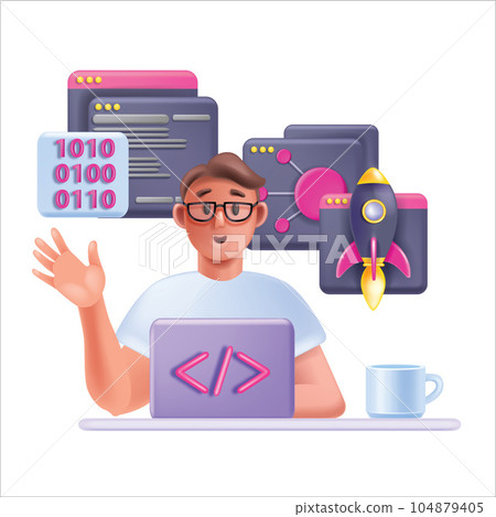 3D programmer male vector character, cartoon... - Stock Illustration ...