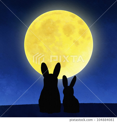 The full moon silhouette of a rabbit watching... - Stock Illustration ...