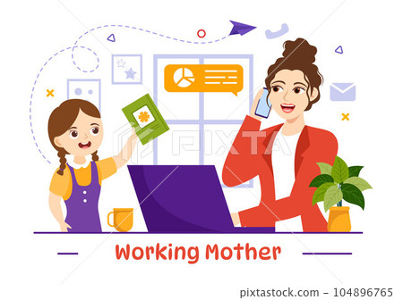 Working Mother Vector Illustration with Mothers... - Stock Illustration ...