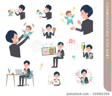 Set of business man communicating with baby - Stock Illustration ...