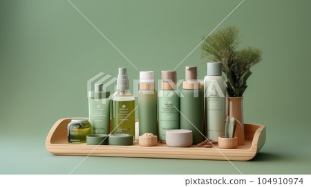 Cosmetics on a wooden stand photo realistic... - Stock Illustration ...