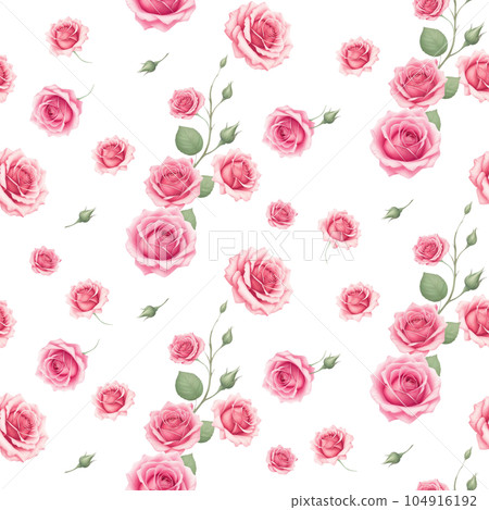 Seamless pattern pink rose flower and soft buds... - Stock Illustration ...