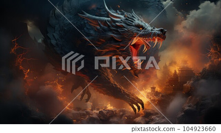 Mad dragon destroying the world. Angry reptile... - Stock Illustration ...
