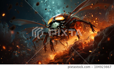 Angry ladybug in the fire of destruction. Angry... - Stock Illustration ...