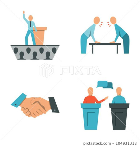 Public speech and debates flat icon set - Stock Illustration [104931318 ...