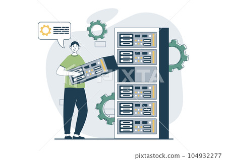Server maintenance concept with people scene in... - Stock Illustration ...