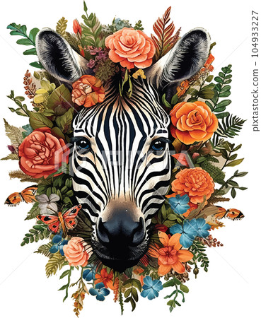 animal design floral flower illustration-插圖素材 [104933227] - PIXTA圖庫