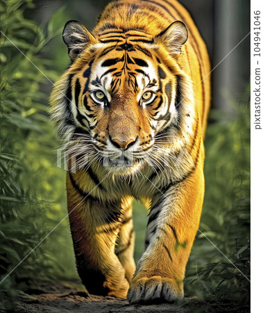 Front view of a tiger running towards the... - Stock Illustration ...